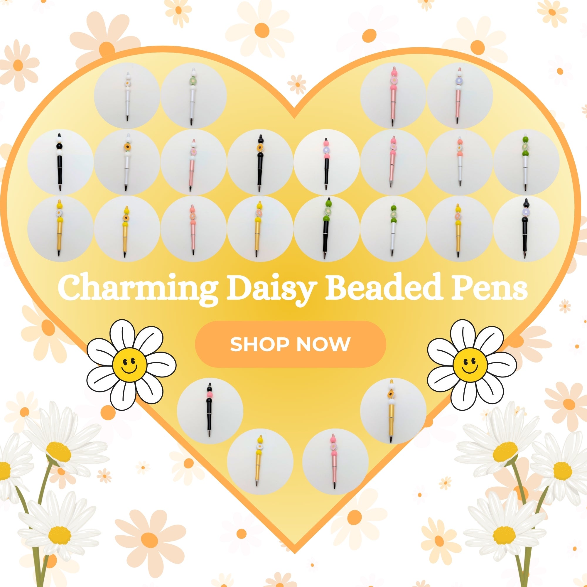 Charming Daisy Beaded Pens | Wooden & Crystal Accents | Ready to Write ...